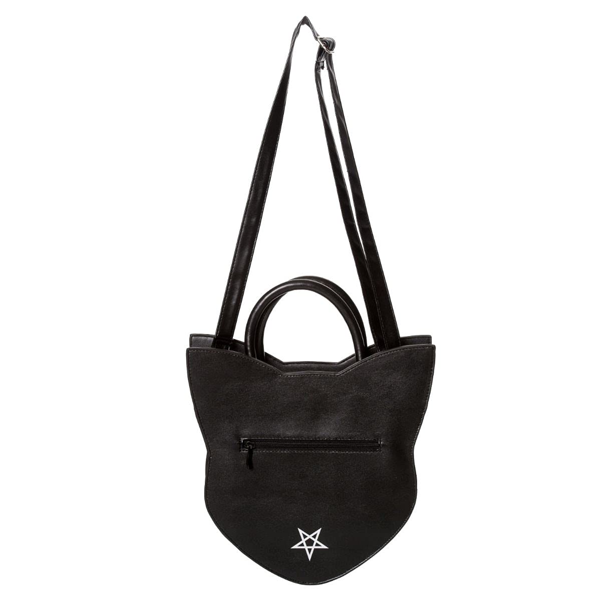 Lost Queen Women's Gothic Nemesis Handbag Black Cat Pentagram Ladies Purse Crossbody Bag