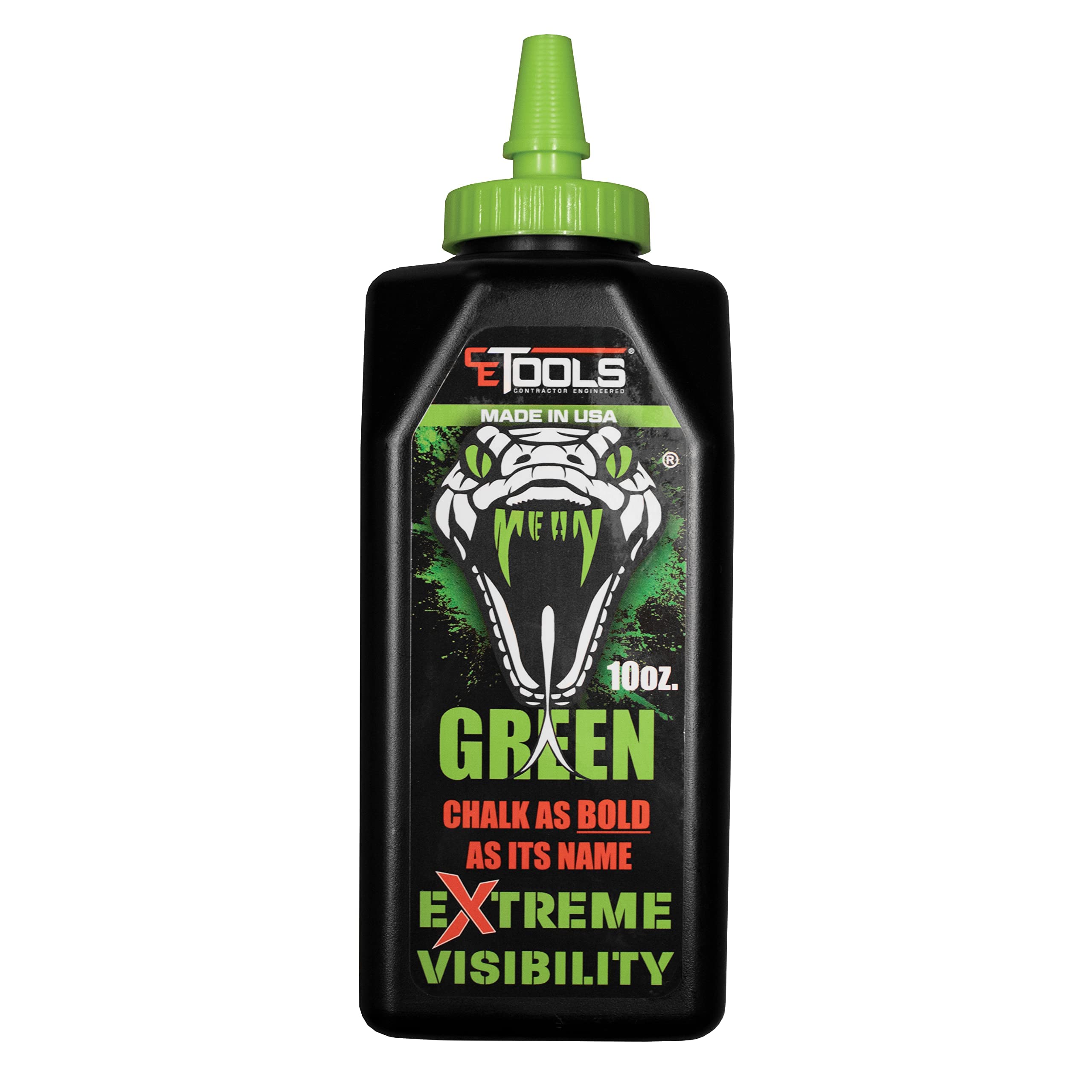 CE TOOLS Snapback® Chalkline with Releasable Tip & Mean Green® EXTREME VISIBILITY Marking Chalk - Made in USA