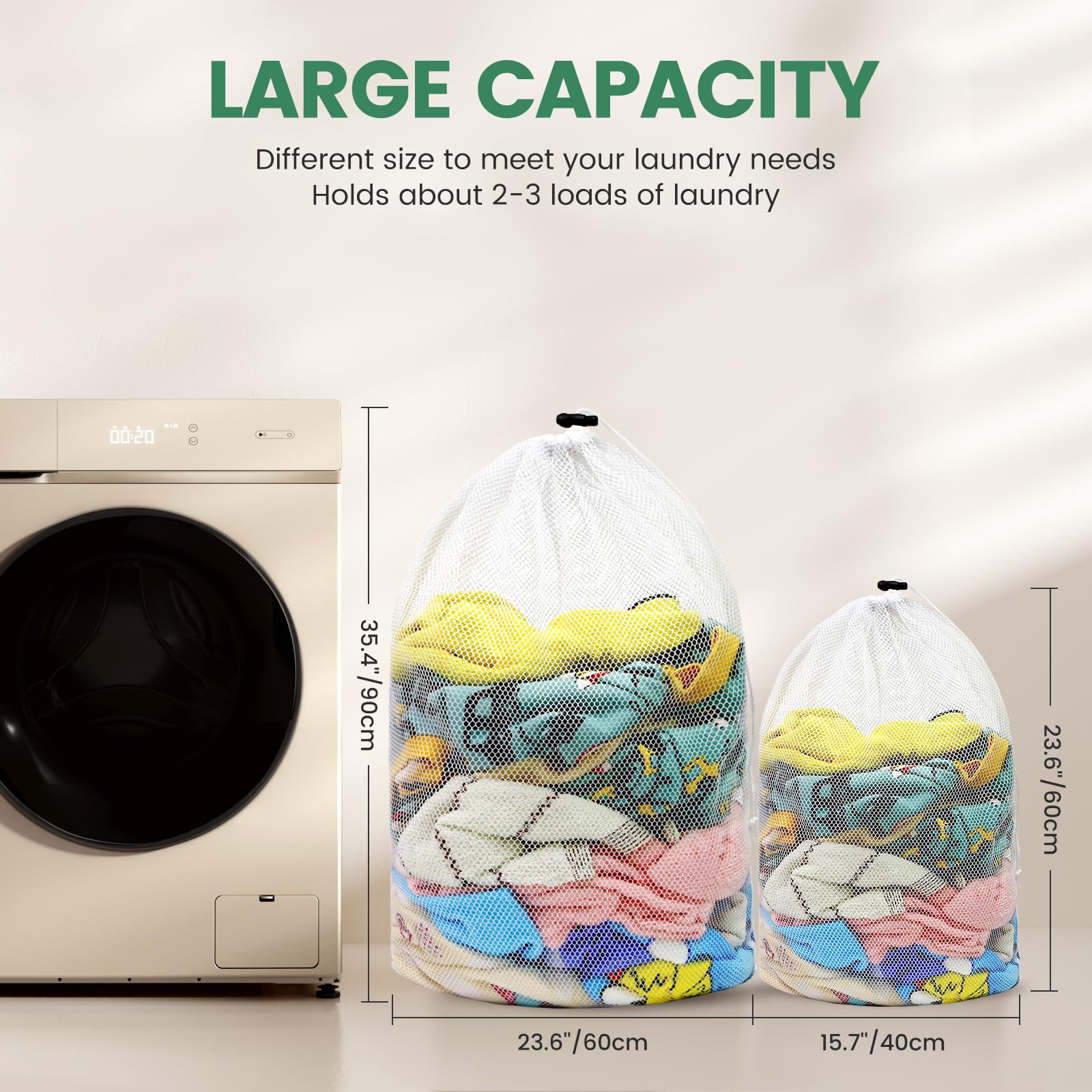 Carbrea 2 Pack Mesh Laundry Bags - Laundry Bag for Delicates with Drawstring Closure Wash Bag for Hamper Dorm Travel College Storage - White