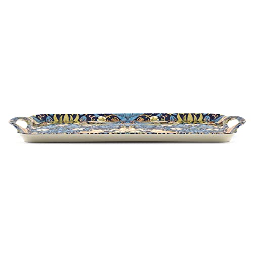 Pimpernel Morris & Co Strawberry Thief Blue Large Handled Tray | Serving Tray for Lunch, Coffee, or Breakfast | Made of Melamine for Indoor and Outdoor use | Measures 18.9" x 11.6" | Dishwasher Safe