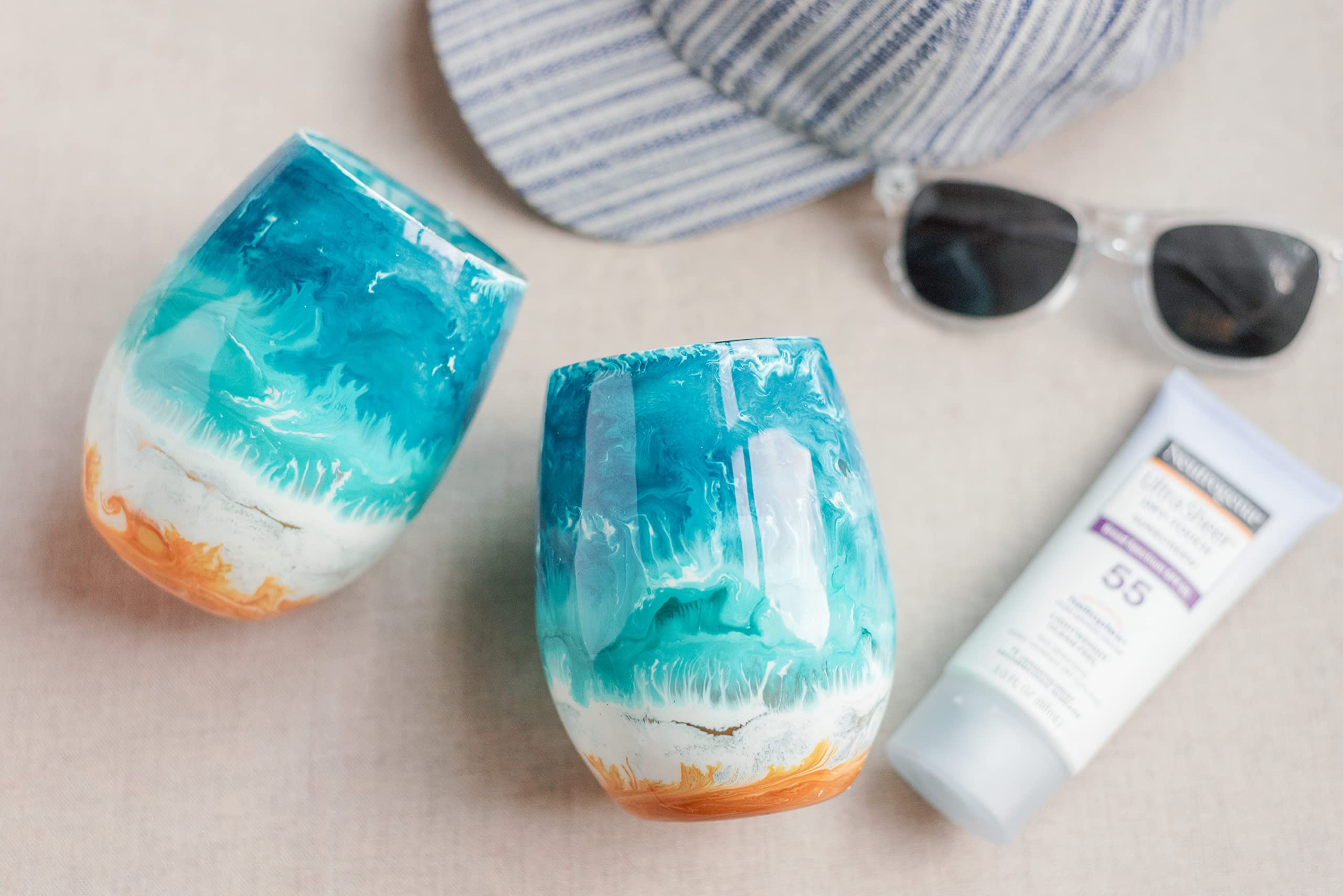 Beach Themed Wine Glass Gift For Mom, Destination Wedding Stemless Wine Glass Gift For Her