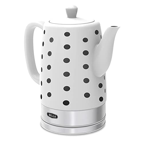 BELLA Electric Kettle & Tea Pot, Ceramic Water Heater with Detachable Swivel Base, Auto Shut Off & Boil Dry Protection, 1.5 Liter, Polka Dot, BPA Free
