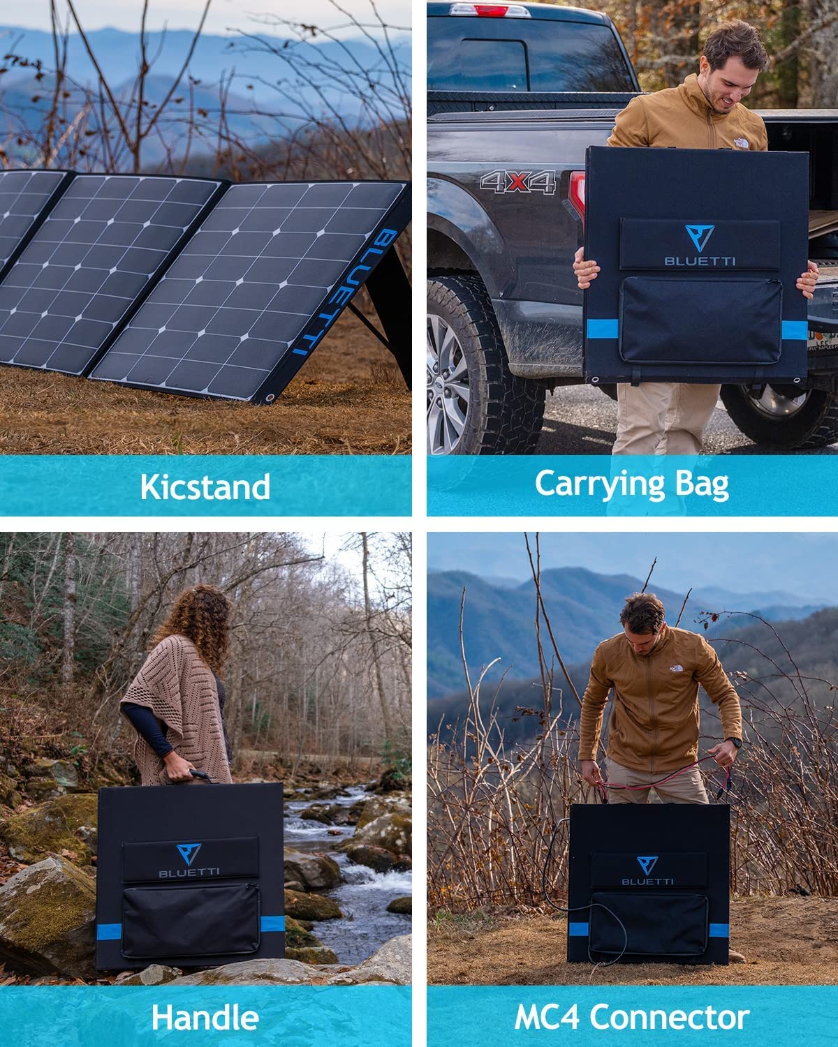 BLUETTI SP350/350W Solar Panel for AC200MAX AC200P AC300 B230 B300 EB240 Solar Generators, Foldable Portable Solar Power Supply with Adjustable Kickstand, Off Grid System for Outdoor Adventure Road