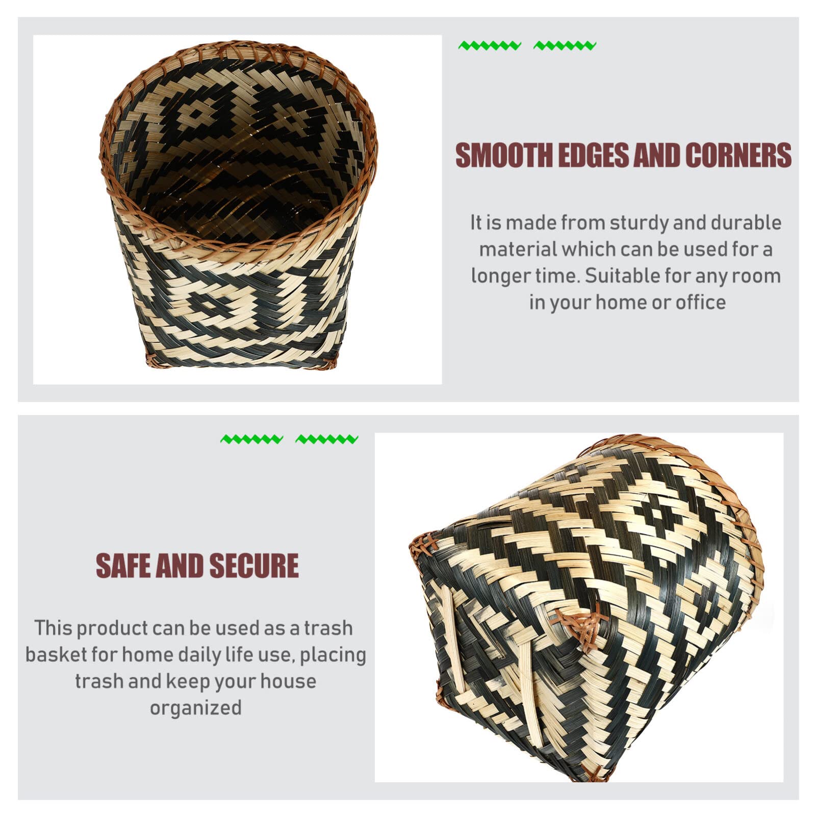 DOITOOL Bamboo Trash Can Woven Basket Decor Dirty Clothes Basket Woven Trash Can Waste Paper Basket Flower Arrangement Basket Bamboo Weaving Basket Bamboo Woven Basket Waste Paper Holder