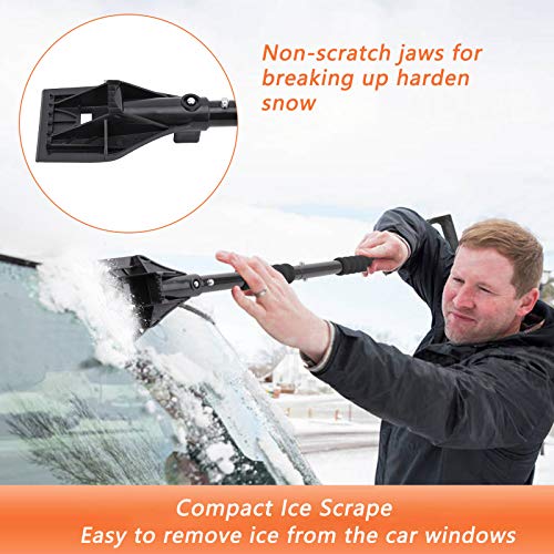 Elefama 3-in-1 Snow Shovel Kit for Car Emergency Driveway Snow Removal with Ice Scraper and Snow Brush Window Windshield Portable Collapsible Snow Shovel for Backyard Trucks SUV Deck Stairs