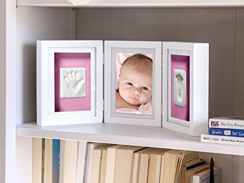 Pearhead Babyprints Baby Handprint and Footprint Deluxe Desk Photo Frame & Impression Kit, Tabletop Nursery Keepsake For Baby Girl Or Baby Boy, White