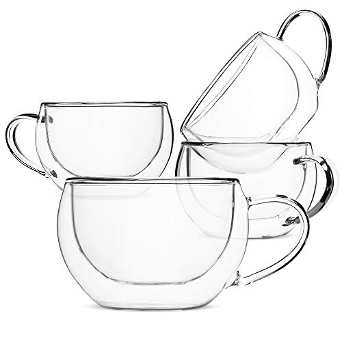 BTaT- Insulated Espresso Cups, Glass Tea Cups, Set of 4 (6 oz, 180 ml), Glass Coffee Mugs, Espresso Cups, Double Wall Glass Cups, Latte Cups, Tea Glasses, Latte Mug, Espresso Glass