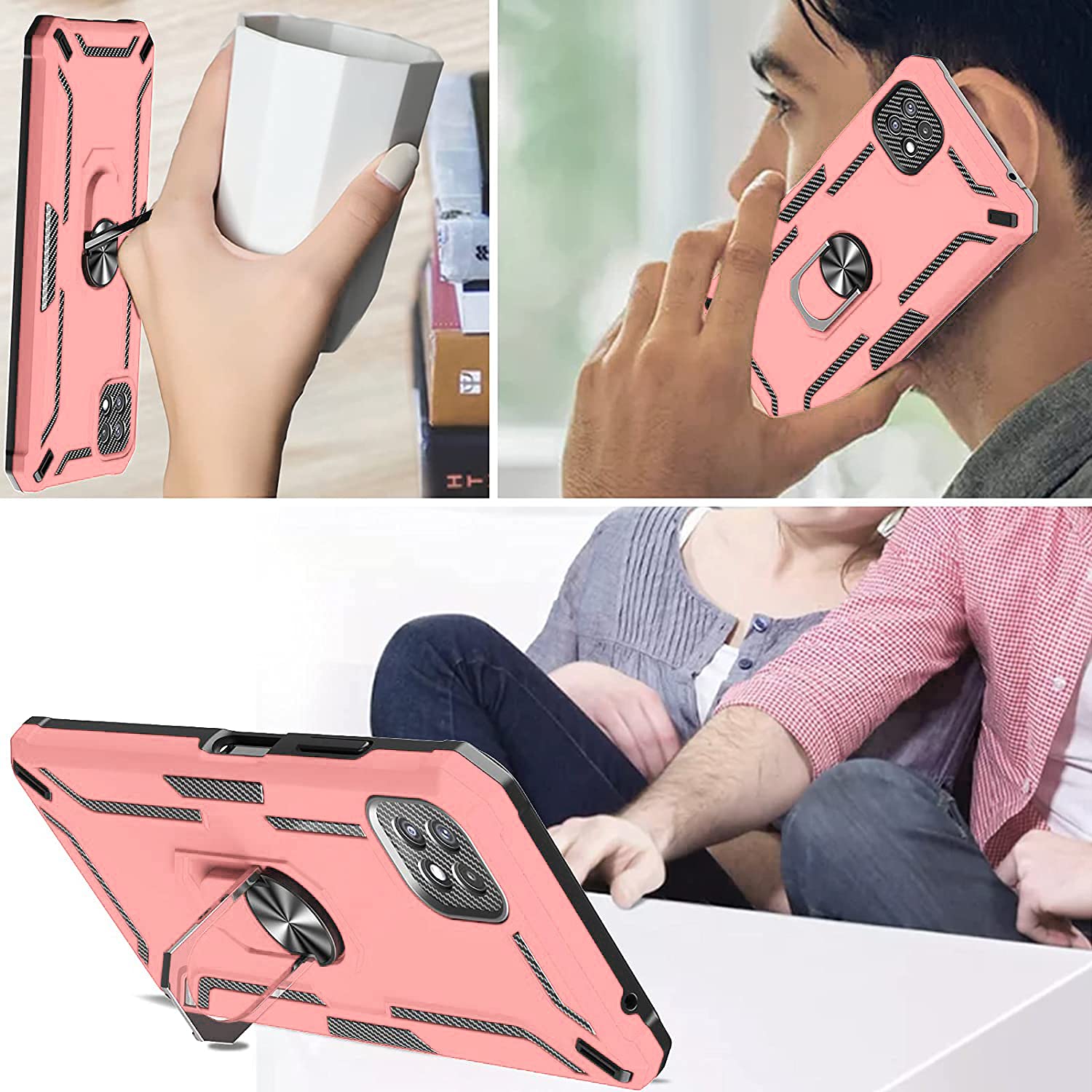 BestAlice for ZTE Avid 579 / ZTE Blade A3 2020 Case with Tempered Glass Screen Protector, Hybrid Heavy Duty Protection Shockproof Defender Kickstand Armor Case Cover,Rose Gold