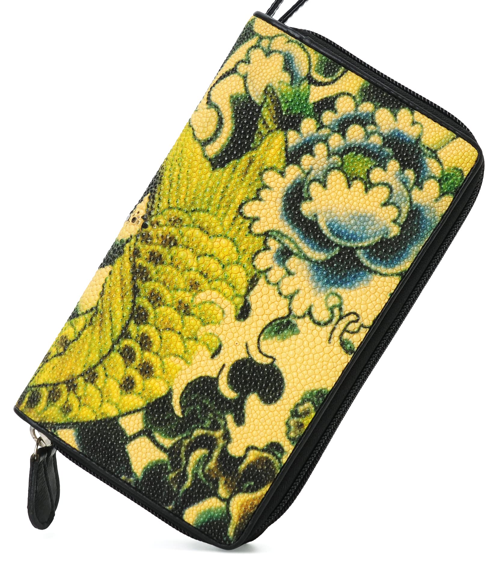 Lucky potato Luxury Genuine Stingray Skin Leather Clutch Checkbook Wallet for Men and Women with Wirstlet,Multi Card Organizer and Large Capacity Purse,Multicolor,Per-zip Wallet