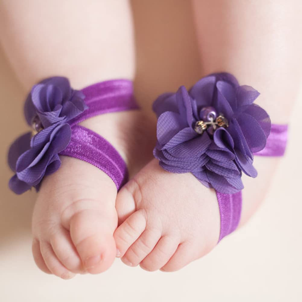 Toptim Baby Girl's Barefoot Sandals Flower for Newborn Toddlers (0-3T) (10 Colors)