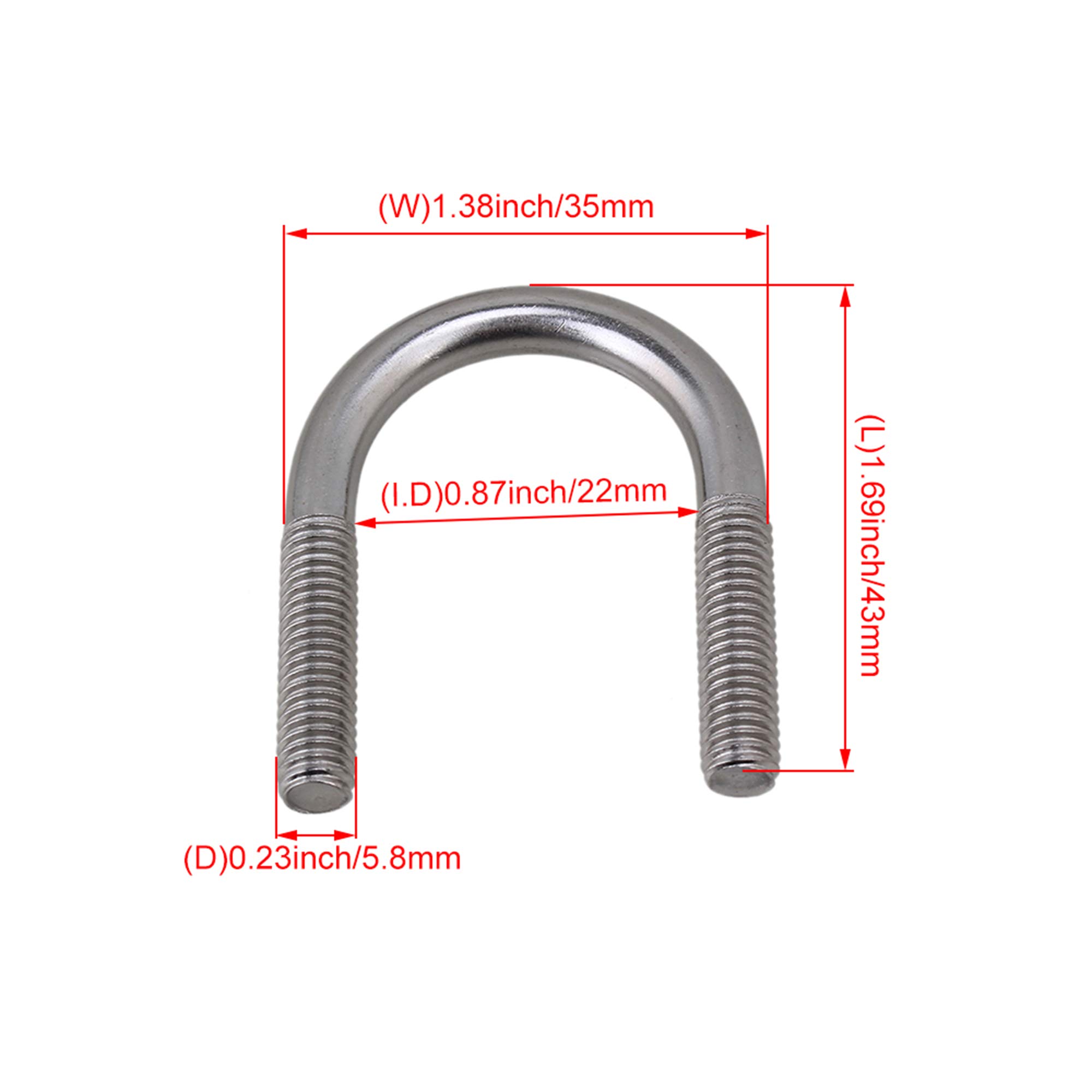 RDEXP Inner Dia 0.87Inch 304 Stainless Steel U Bolts U Screws M6 Pack of 5