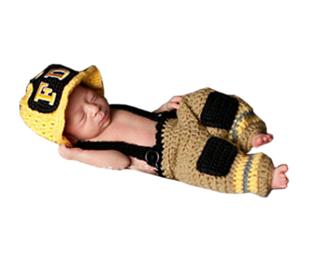 Pinbo® Newborn Baby Photo Prop Crochet Firefighter Fireman Hat Pants Suspenders