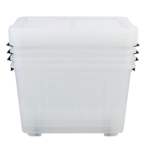 Easymanie 50 Quart Plastic Wheeled Storage Bin, 4 Packs, Plastic Latching Storage Box