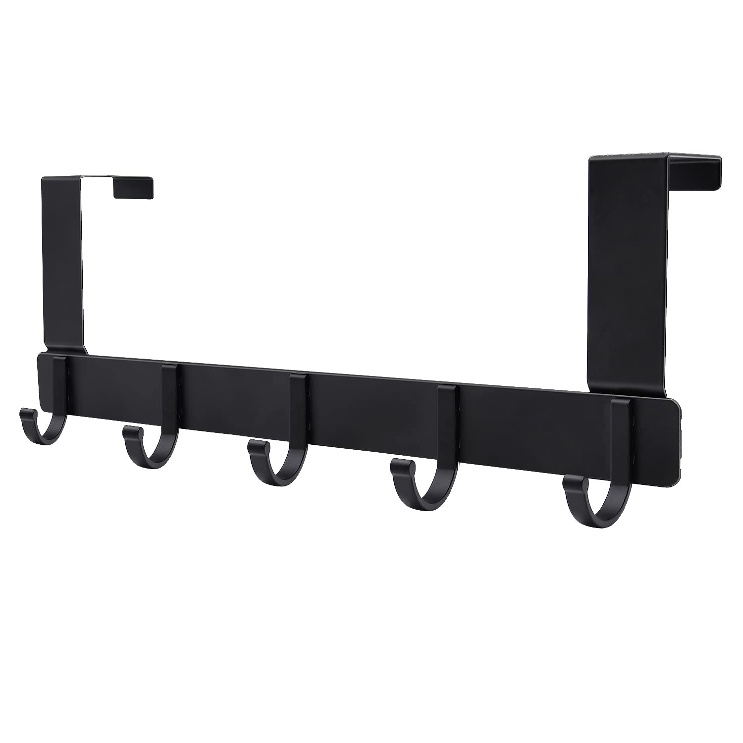 AYQWE Over The Door Hook, 5 Hooks Heavy-Duty Over Door Hanger, Space Saving Over Door Organizer Rack for Hanging Coat, Towel, Bag, Robe, Aluminum (1pcs Short Black)