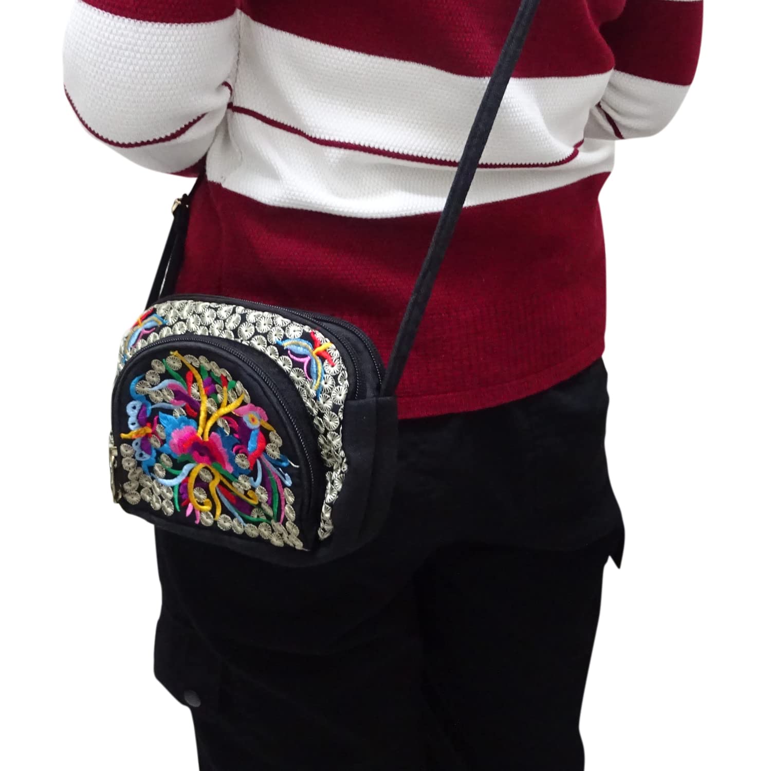 Honbay Yunnan Ethnic Style Handmade Embroidered Crossbody Bag Mini Canvas Shoulder Bag for Women and Girls