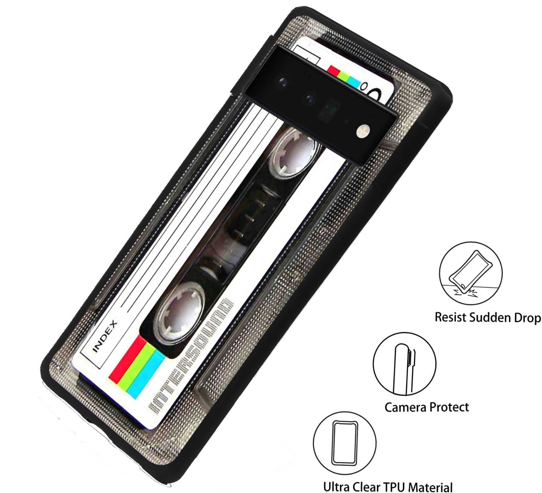 Compatible with Google Pixel 6 Pro(2021) Cassette Case, Vintage Music Cassette Tape Mix Tape Cool 80s 90s Classic Retro Graphic for Google Case Women Men, Slim Soft Silicone Case for Google