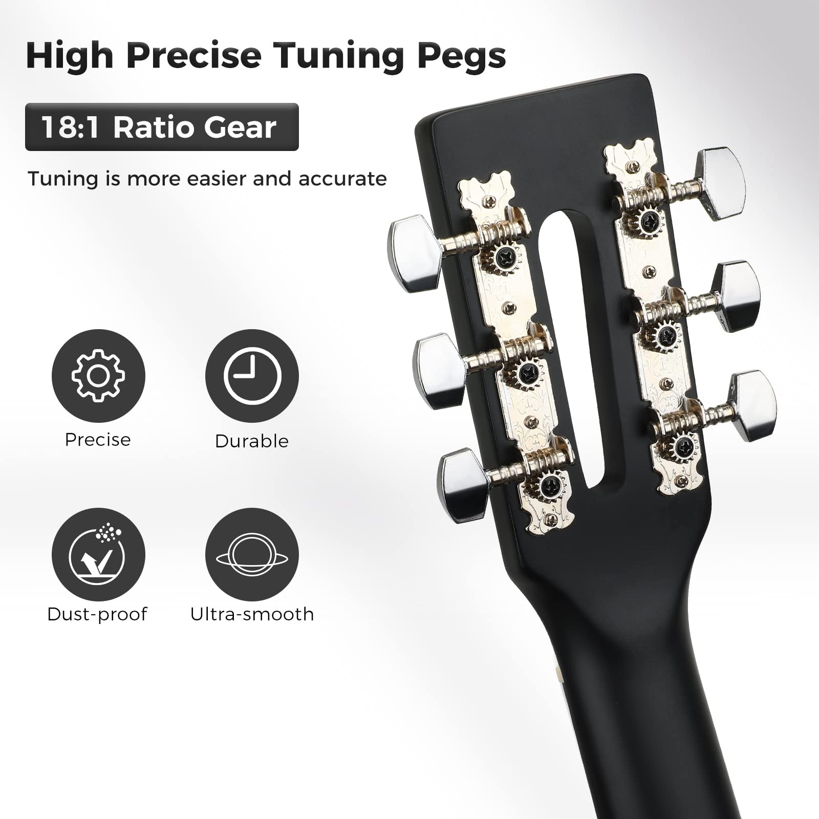 Asmuse 38 inch Acoustic Guitar Kit, Full Size Classical Acoustic Guitar 6 Strings with Gig Bag, Picks, Strap Accessories for Beginners Adults Teens (Black)