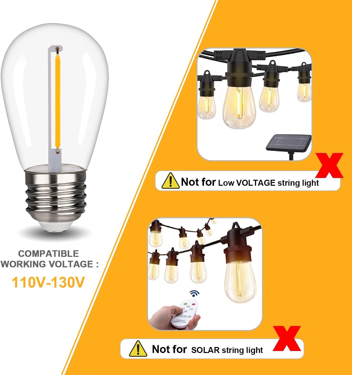EMITTING 15 Pack Shatterproof S14 Replacement Light Bulbs –1W S14 LED Bulbs, Warm White 2200K, Outdoor String Lights Vintage LED Light Bulbs, E26 Base Edison Plastic Bulbs.