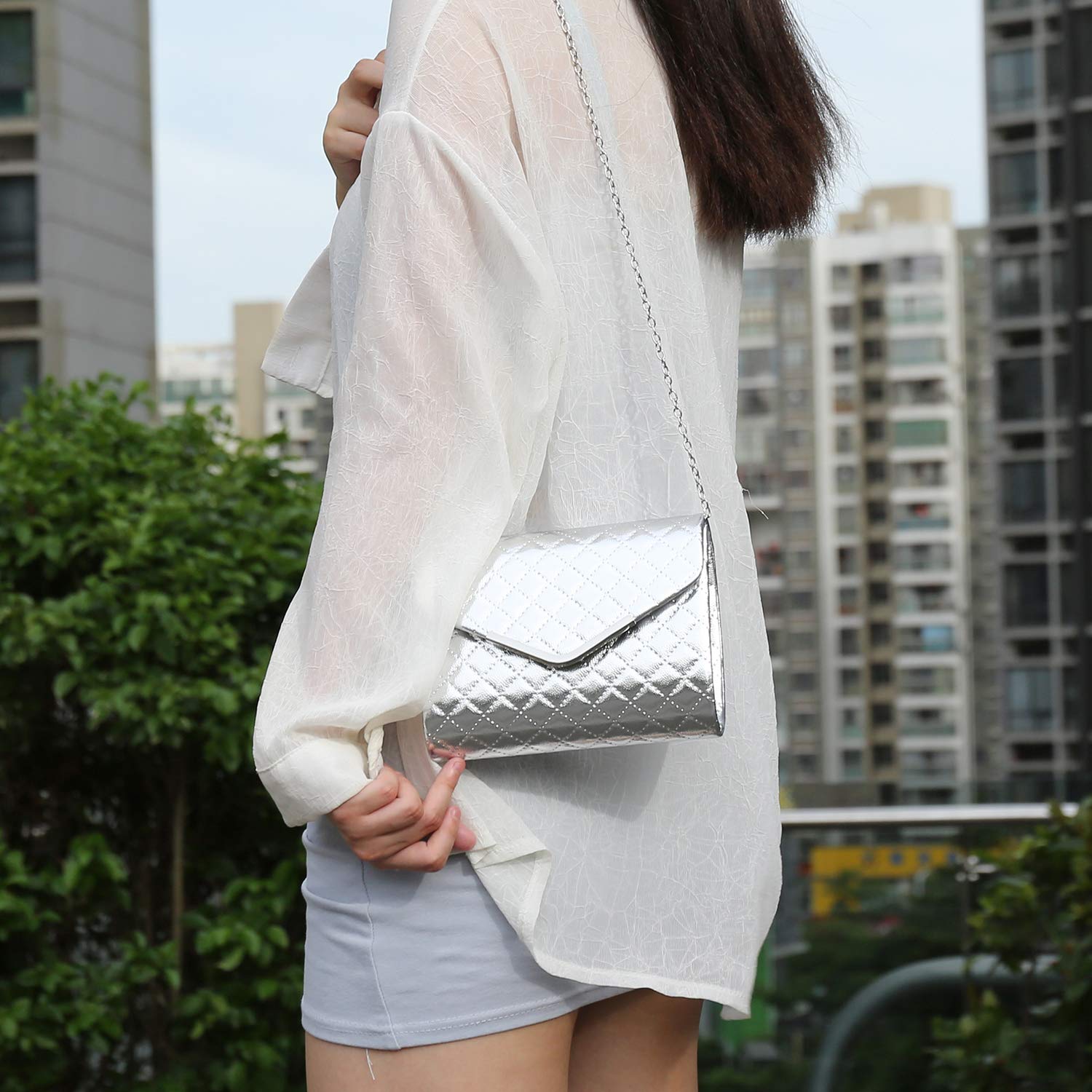 Maggie Women Handbag Elegant Quilted Clutch Crossbody Satchel Metal Chain Ladies Purse
