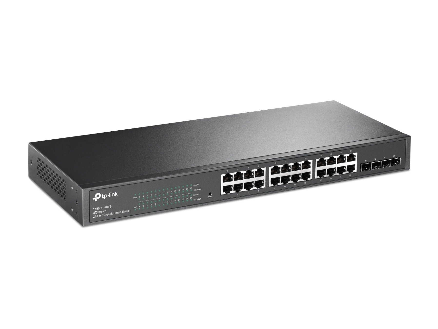 TP-Link 24 Port Gigabit Switch | Smart Managed Switch w/ 4 SFP Slots | Rackmount | Limited Lifetime Protection | Support L2/L3/L4 QoS, IGMP and Link Aggregation | IPv6 and Static Routing (T1600G-28TS)