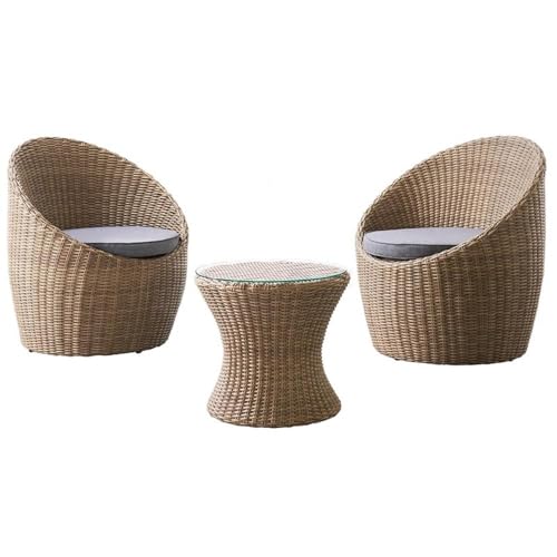 Strafford 100% All-Weather Aluminum Wicker Outdoor Furniture Set - 2 Removable Cushioned Chairs and 18 in. H Cocktail Table for Garden Patio Porch Balcony