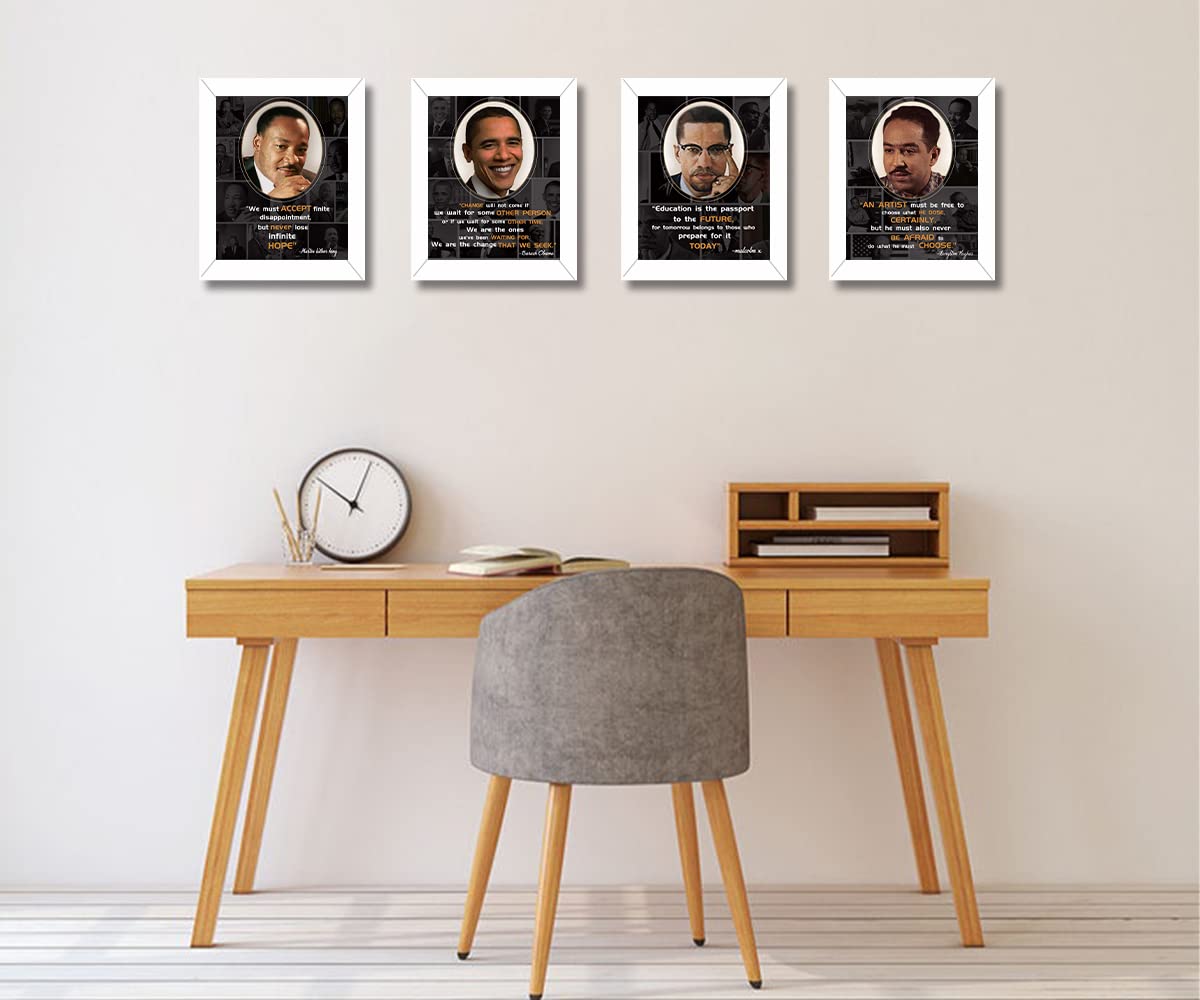 Black history,quote Malcolm X,Martin Luther King,Barack Obama,Nelson Mandela Motivational language, Wall Art Prints classroom Studio Office Decor，set of 4, 8 X10 ins UNFRAMED02