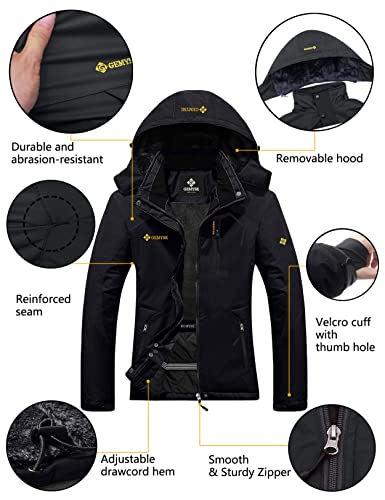 GEMYSE Women's Mountain Waterproof Ski Snow Jacket Winter Windproof Rain Jacket(Black,X-Large)