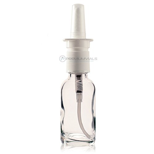 PREMIUM VIALS CREATIVE PACKAGING SOLUTIONS 1 OZ CLEAR BOSTON ROUND GLASS BOTTLE - W/NASAL SPRAYERS - Pack of 6