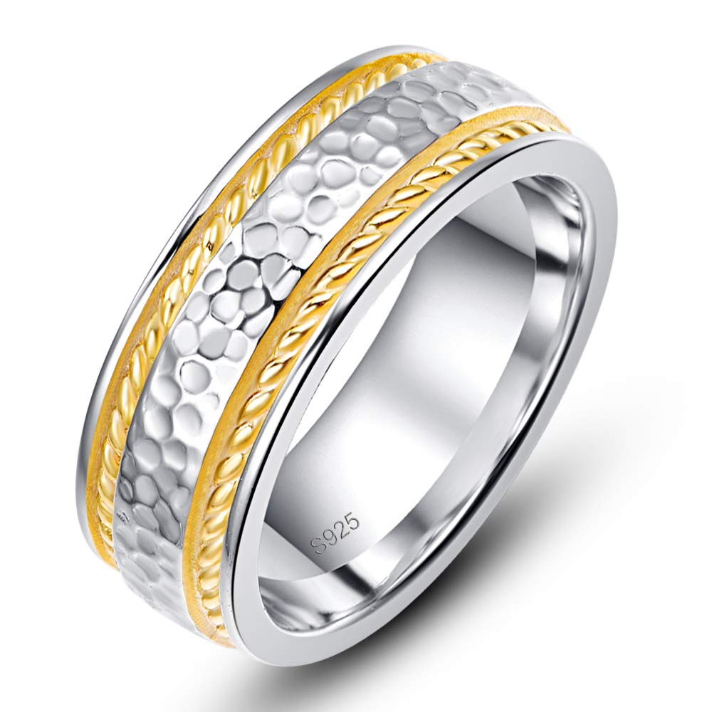 AVECON 6MM Wedding Band for Men 925 Sterling Silver 18K Gold Plated Hammered Engagement Unisex Rings Size 12