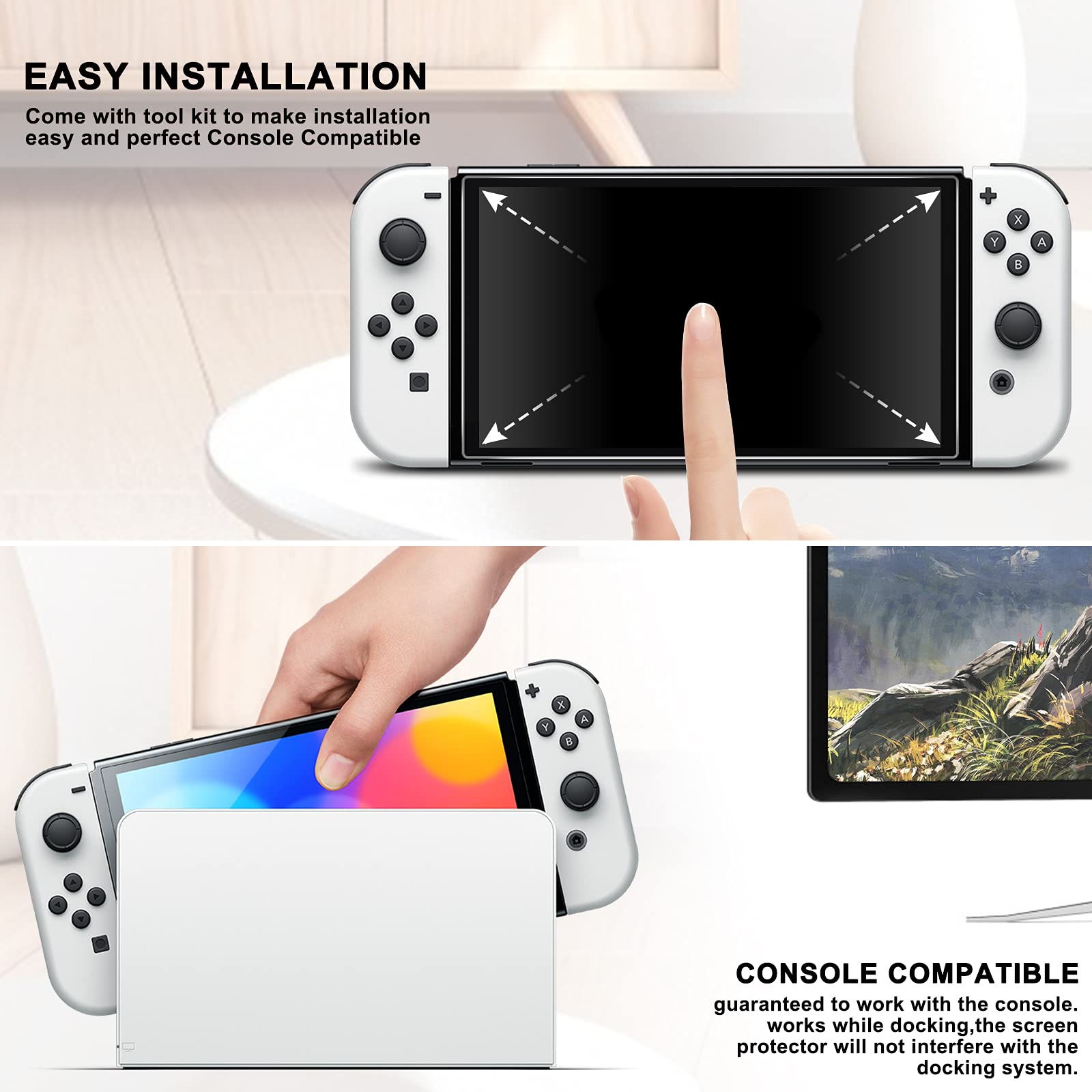 Bestico Tempered Glass Screen Protector for Nintendo Switch OLED, 2 Pack Transparent HD Clear Screen Protector Film for Switch OLED Console, 9H Hardness, Anti-Scratch, Bubble-Free, Easy Installation