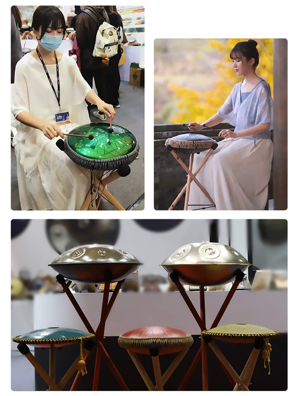 QiaoDongDian Wooden Steel Tongue Drum Stand Foldable,Handpan Drum Stand, Tripod Base,for 10 to 22 Inch Drum Percussion Instrument,Securely Holds Your Instrument. (Color : Dual-use)