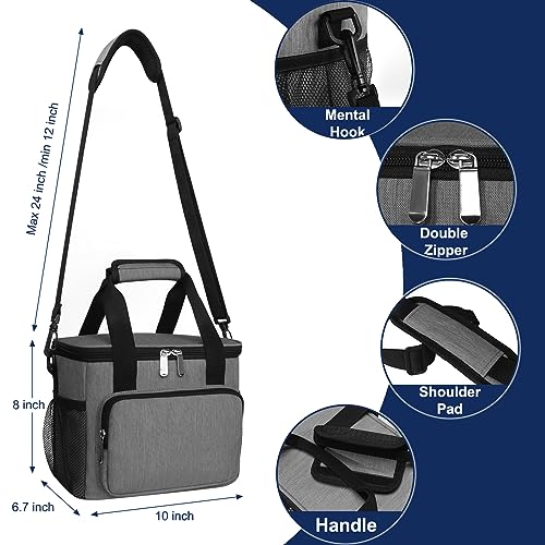 Deosk Lunch Box for Men/Women,Insulated Lunch Bag Cooler Bag,Leak-Proof Large Beach Cooler Adult Lunch Box for Work/Picnic/Travel(M-grey)