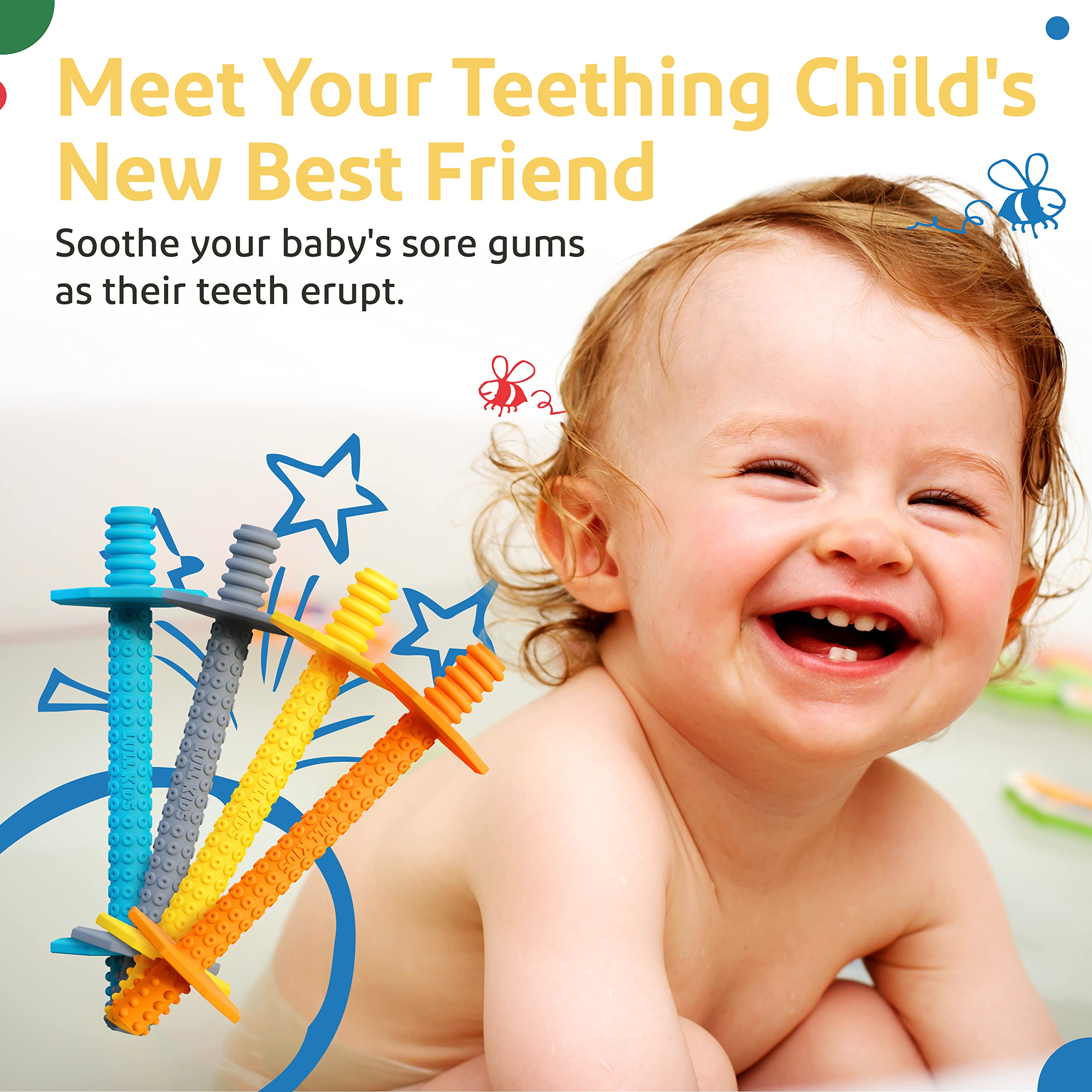 Lull Kids Hollow Teething Tubes - Baby Teething Toys for Babies 0-6 Months, Teething Toys for Babies 6-12 Months - Baby Teether, Teething Straws, Teething Sticks (Blue/Orange)