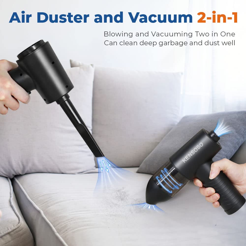 Compressed Air Duster and Vacuum 2-in-1, Reusable Keyboard Cleaner, Good Replace Compressed Air Can, Electric Air Duster 100000RPM -Cordless Air Duster for Computers 9000 mAh (Black)