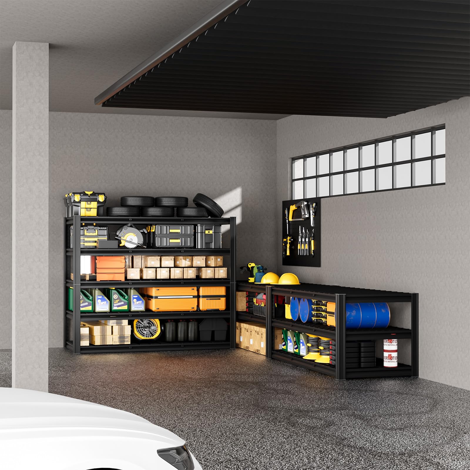 cynnda 60" W Garage Shelving 5-Tier Storage Shelves 3000LBS Heavy Duty Metal Shelf Adjustable Rack Units Suitable for Garage Basement Kitchen Warehouse Utility Shelves (Black)