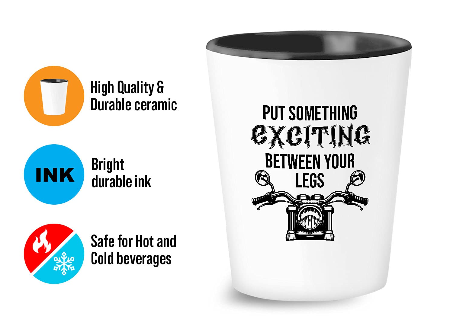 Bubble Hugs Biker Shot Glass 1.5oz White - Put Something Exciting Between Your Legs - Motorcycle Motorbike Rider Adult Humor
