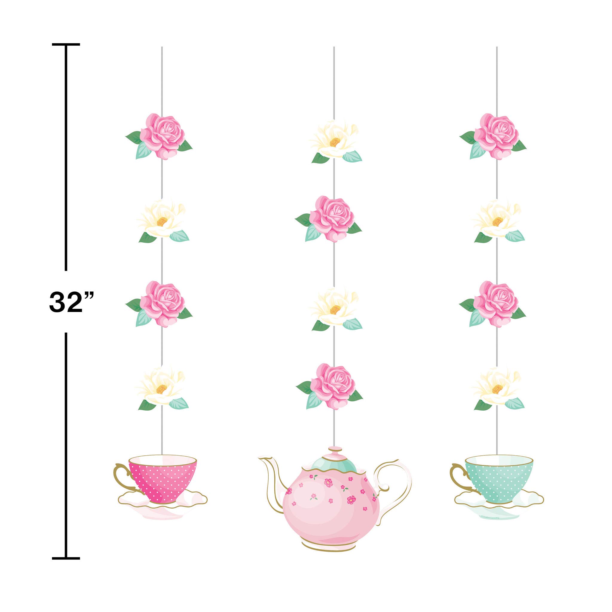 Floral Themed Tea Party Supplies: Bundle Includes Paper Dessert Plates & Napkins for 16 Guests Plus a Tablecover, Centerpiece, Hanging Coutouts, and Happy Birthday Banner