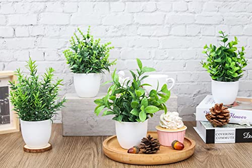Der Rose Faux Plants Indoor, 4 Packs Small Fake Plants Mini Artificial Plants in Pots for Home Office Shelf Farmhouse Bathroom Decor