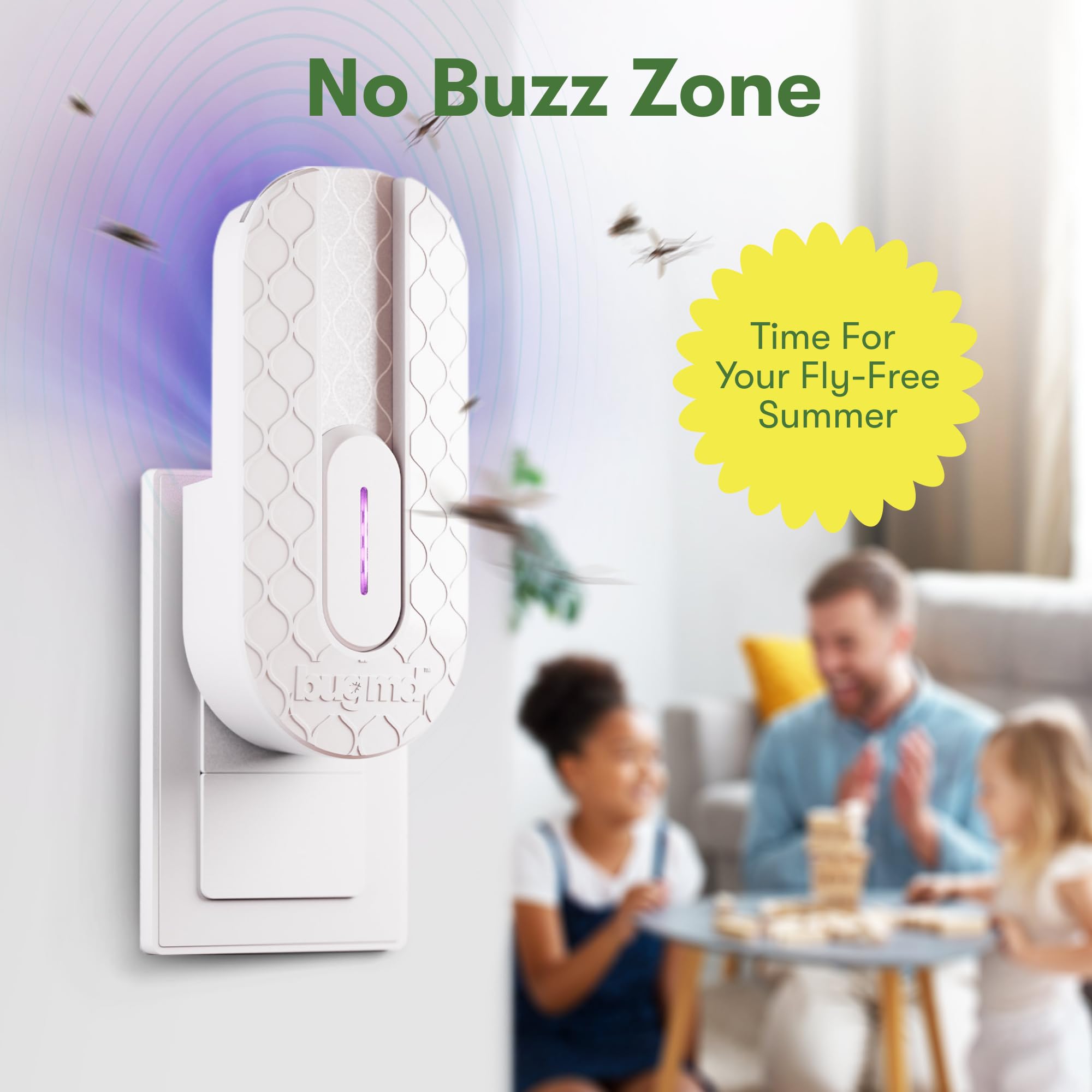 BugMD No Buzz Zone - Flying Insect Trap Catcher Indoor Fly Safer Home Fruit Traps for Gnat Moth Mosquito Bug Light Plug in Killer Refillable Uv Zapper Flea Inside and Indoors