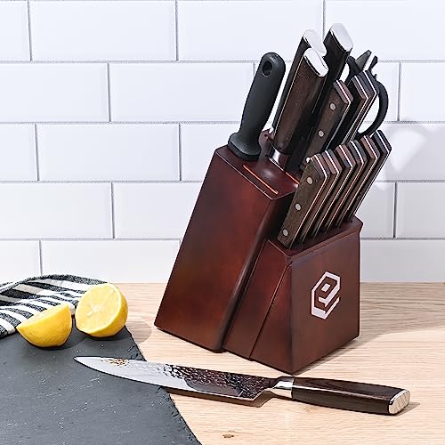 ECOMERR Kitchen Knife Set β 16 Piece German High Carbon Stainless Steel knife sets for kitchen with Block Wooden, Scissor and Knife Sharpener - Chef Knife Set & Rust proof