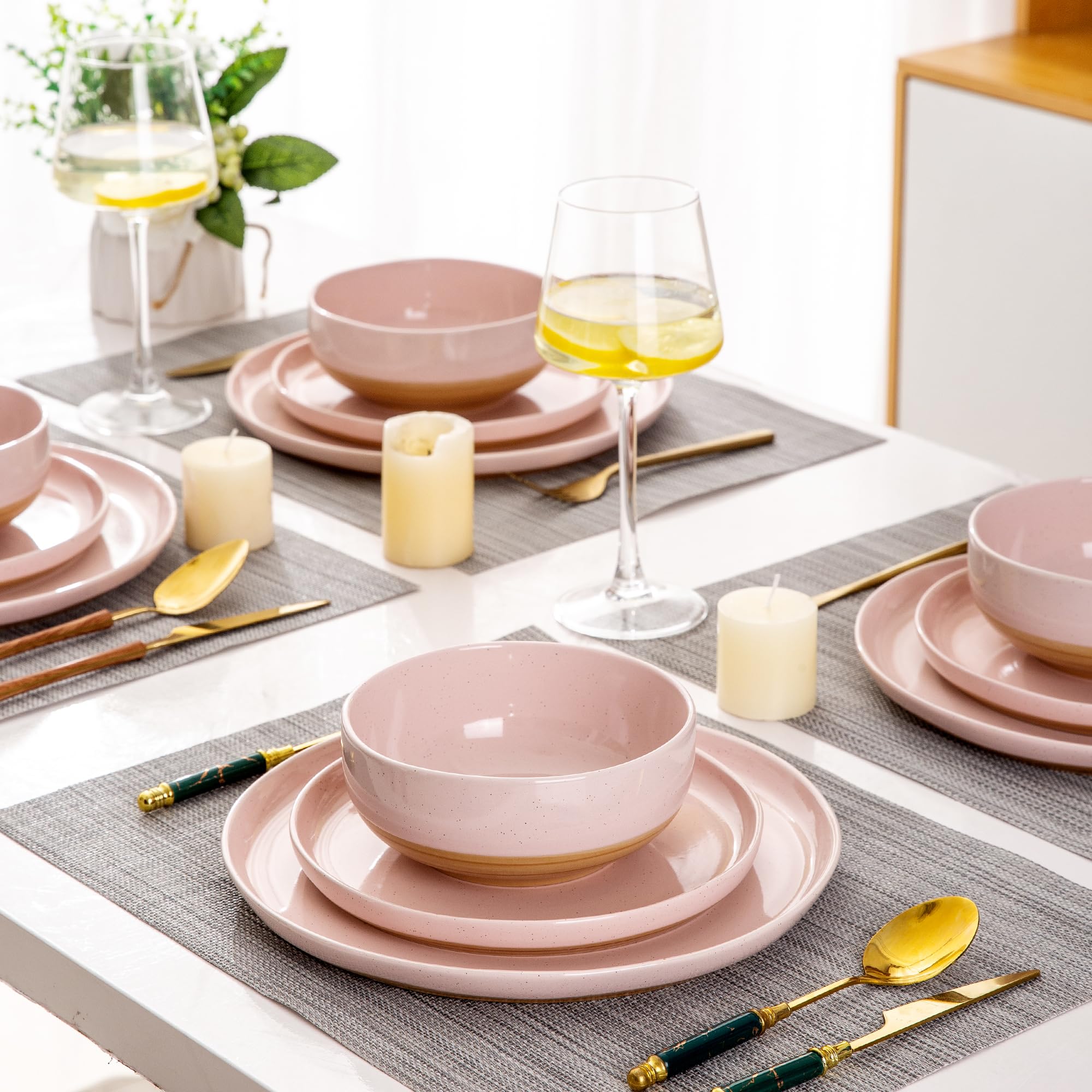 AmorArc Ceramic Dinnerware Sets for 4, 12 Pieces Handpainted Plates and Bowls Set with Wavy Rim, Chip and Scratch Resistant Stoneware Dishes Set, Dishwasher & Microwave Safe, Light Blue