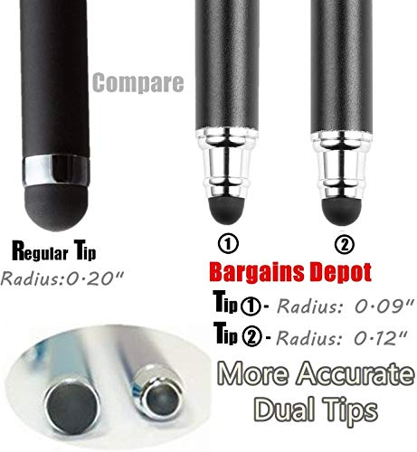Bargains Depot (2 Pcs) [New Upgraded][0.18-inch Small Tip Series] 2-in-1 Stylus/Styli 5.5-inch L with 10 Replacement Rubber Tips -Black/Black