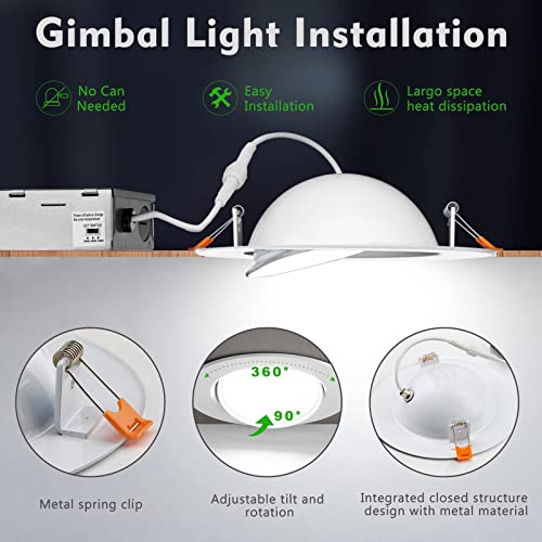 bulbeats 6 Inch Gimbal LED Recessed Light and LED Downlight, ๐ ๐ฒ๐๐ฎ๐น LED Recessed Can Light 6inch 3000K/4000K/5000K 140lm/w (high efficency) Dimmable Directional Ceiling Light CRI90-12 Pack ETL