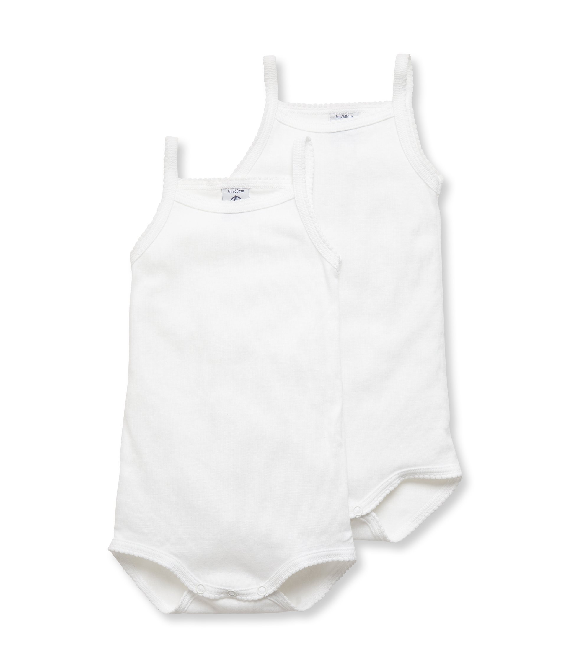 Petit Bateau Baby Girl's 2 Pack CAMI Onesie Duo Style 15086 Sizes NB-36/M (Size 12 Month Style 15086 Girls) White