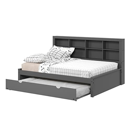 Donco Kids Equable Modern Full Bookcase Daybed with Trundle in Dark Grey Finish