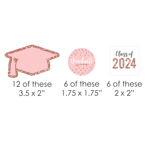 Big Dot of Happiness Rose Gold Grad - Paper Straw Decor - 2024 Graduation Party Striped Decorative Straws - Set of 24