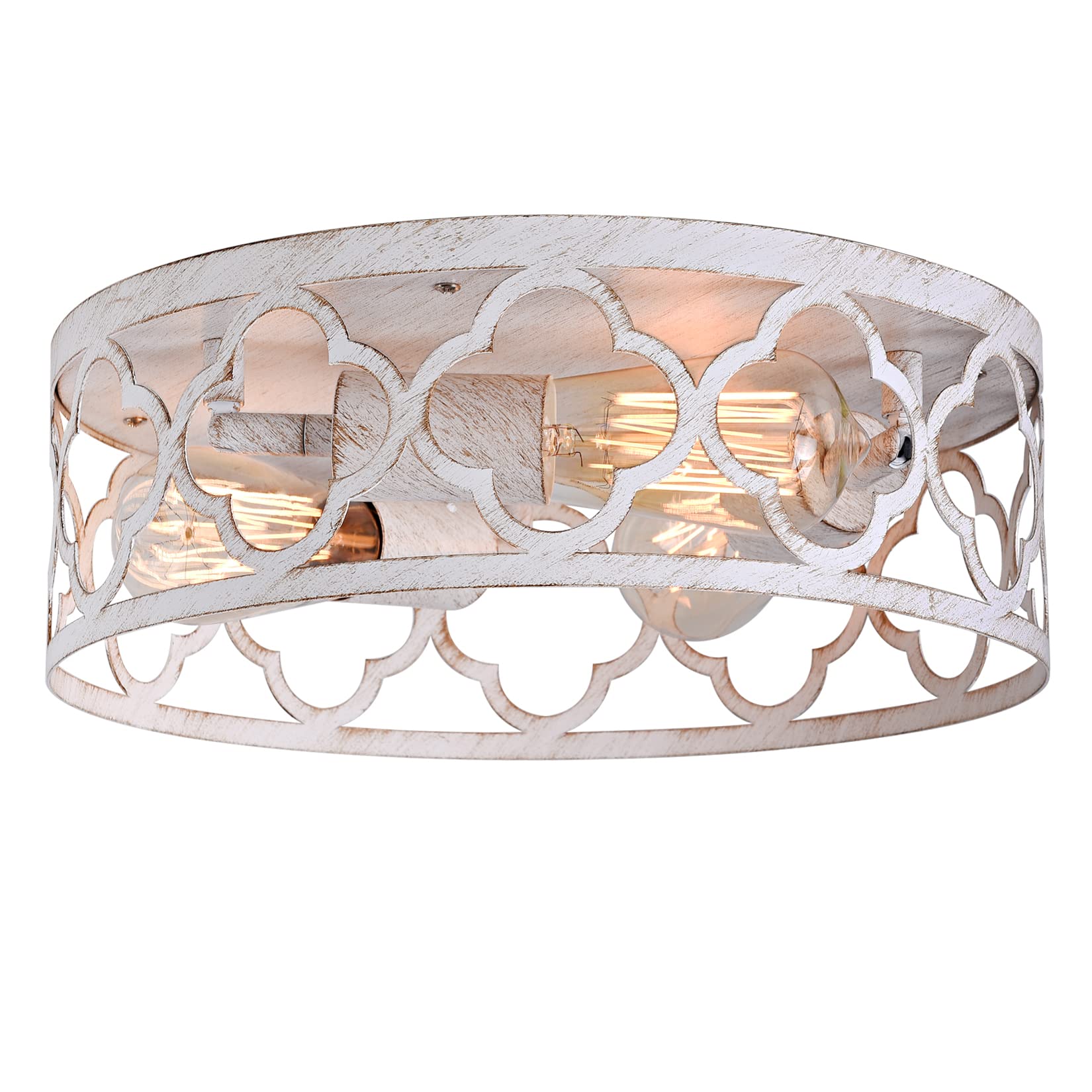 Bargeni Flush Mount Ceiling Light,13-inch Ceiling Light Fixture,3-Light Kitchen Light Fixtures,Rustic Antique White Finish,Farmhouse Light Fixtures for Bedroom,Living Room,Kitchen,Hallway and Foyer