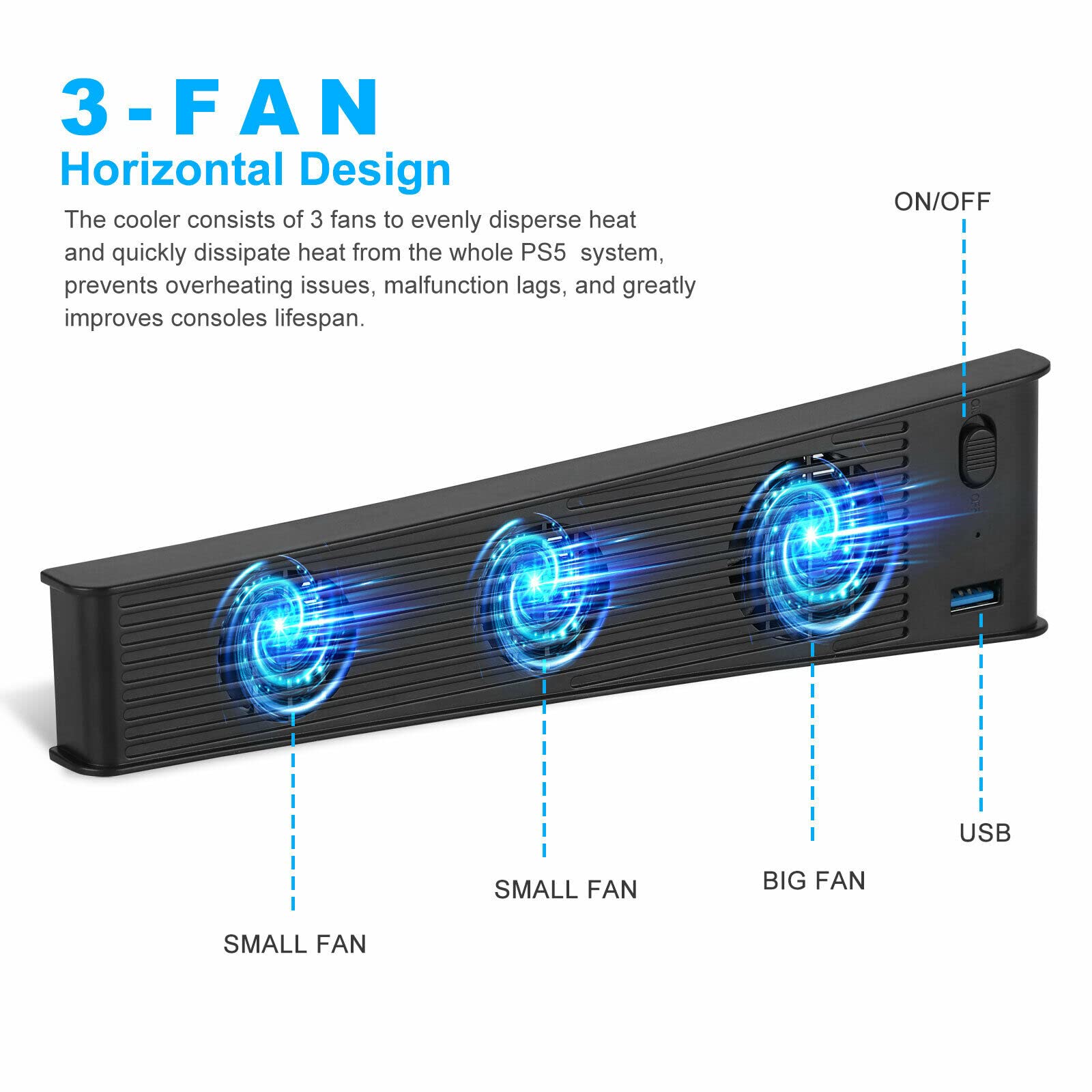 Bestyu Cooling Fan Cooler Game External Accessories For PS5 PlayStation 5 Gaming Console Host (Black)