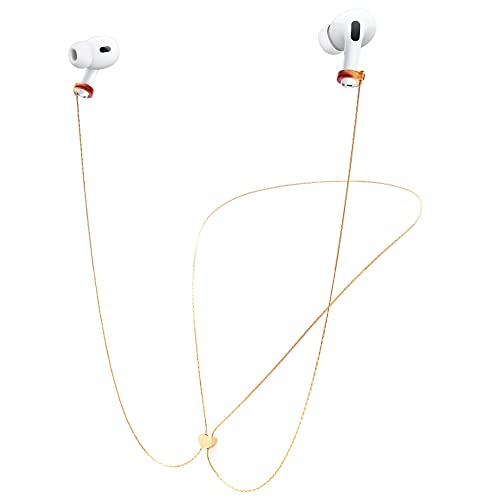 JOJOPANDA Anti-Lost Airpod Chain Holder Lanyard Cord Strap Slide Adjustable Y Necklace Compatible Airpods Pro/3/2/1 (Heart + Golden Slim Chain)