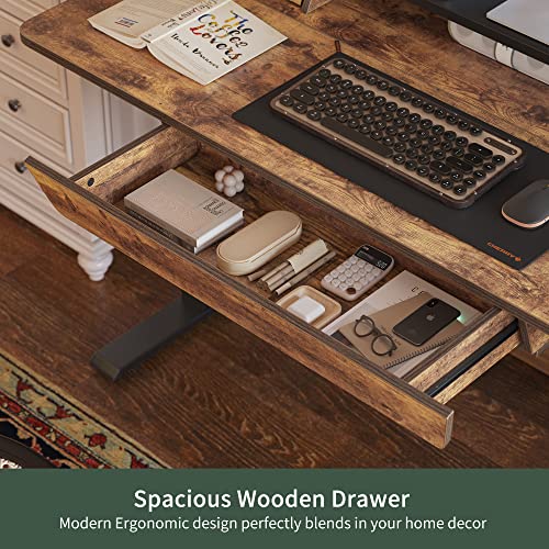 FEZIBO Electric Standing Desk, 55 x 24 Inches Height Adjustable Table, Ergonomic Home Office Furniture with 3 Drawers, Black Frame/Rustic Brown Top